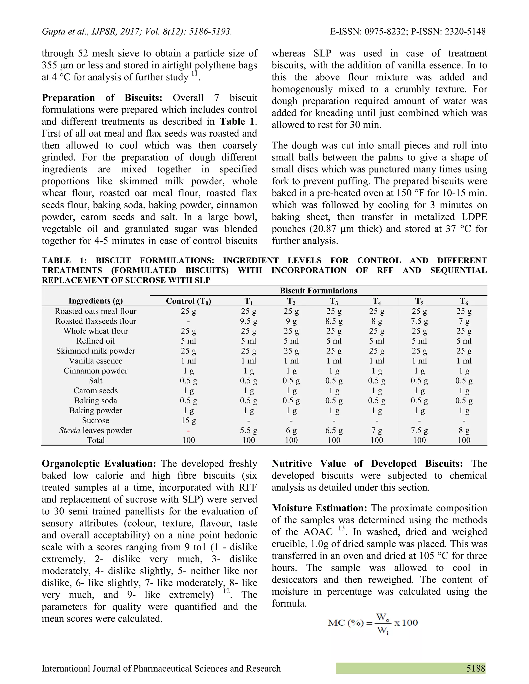FORMULATION OF VALUE ADDED LOW-CALORIE, HIGH FIBRE BISCUITS USING FLAX ...