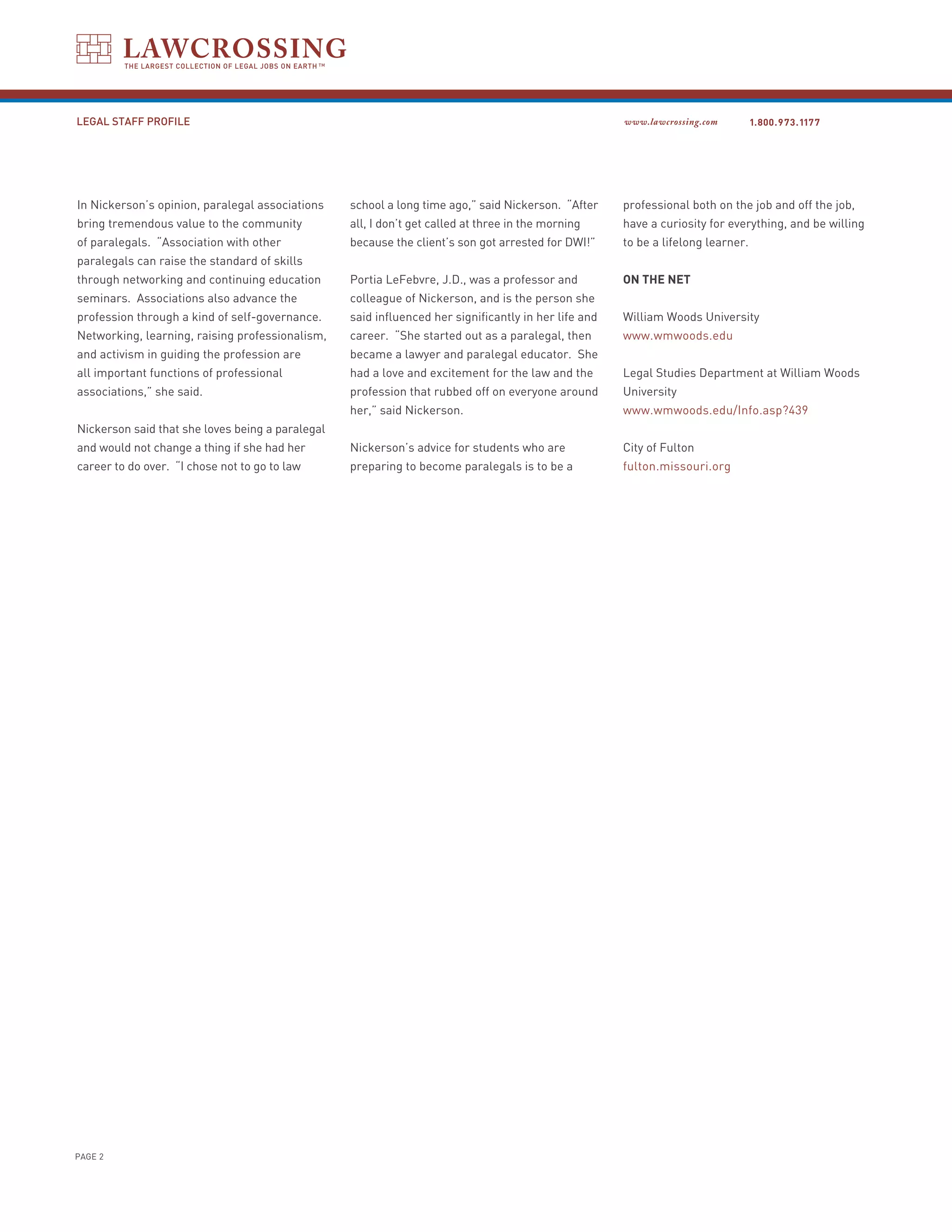 Peggy Nickerson: Paralegal and Professor, Fulton, MO | PDF