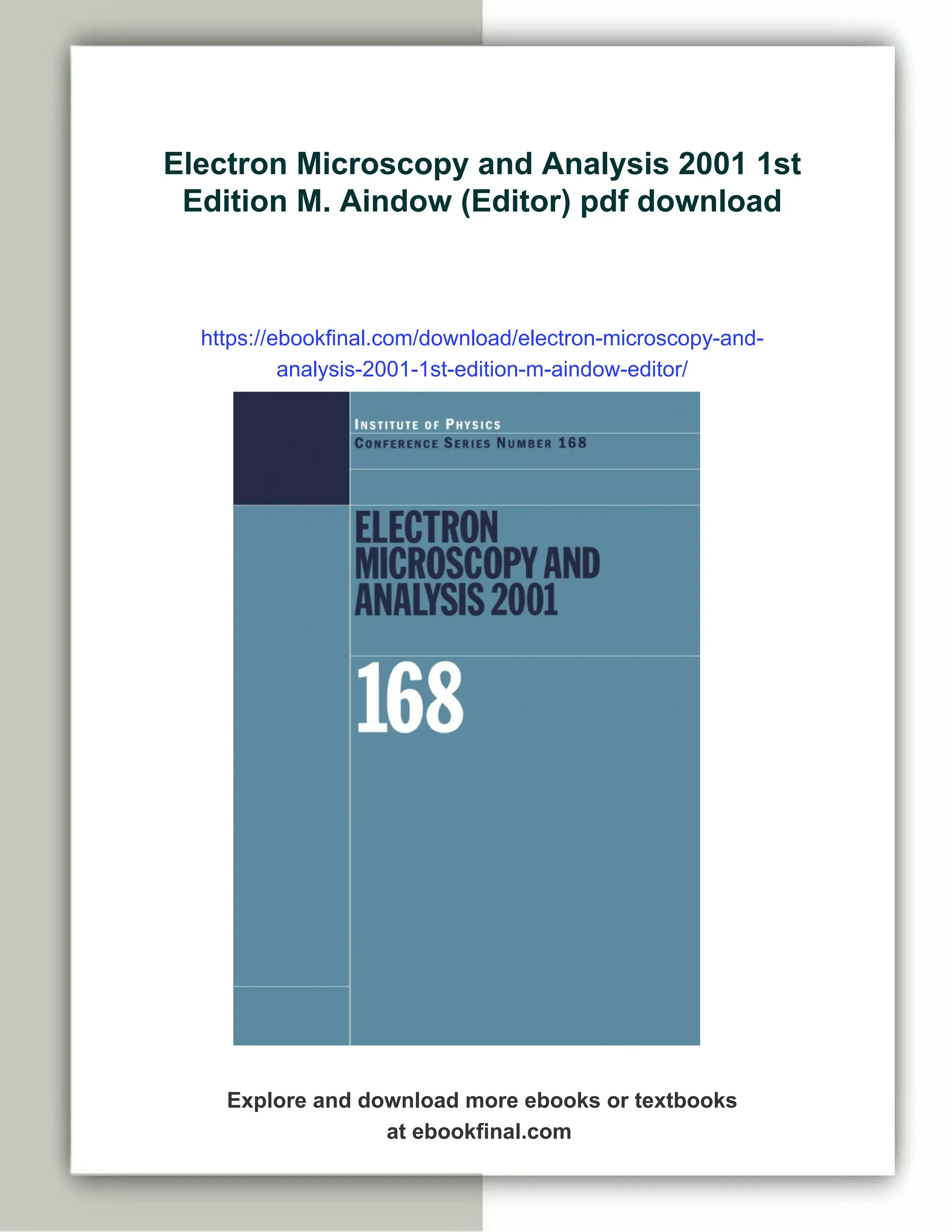 Electron Microscopy and Analysis 2001 1st Edition M. Aindow (Editor) | PDF
