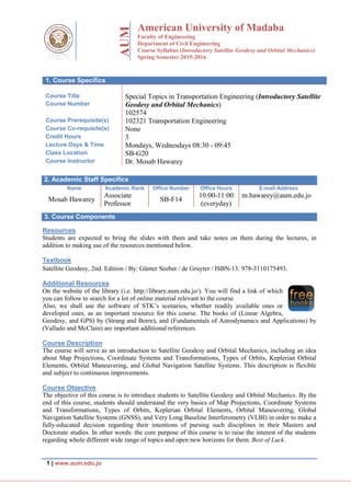 Syllabus of Special Topics - Satellite Geodesy | PDF