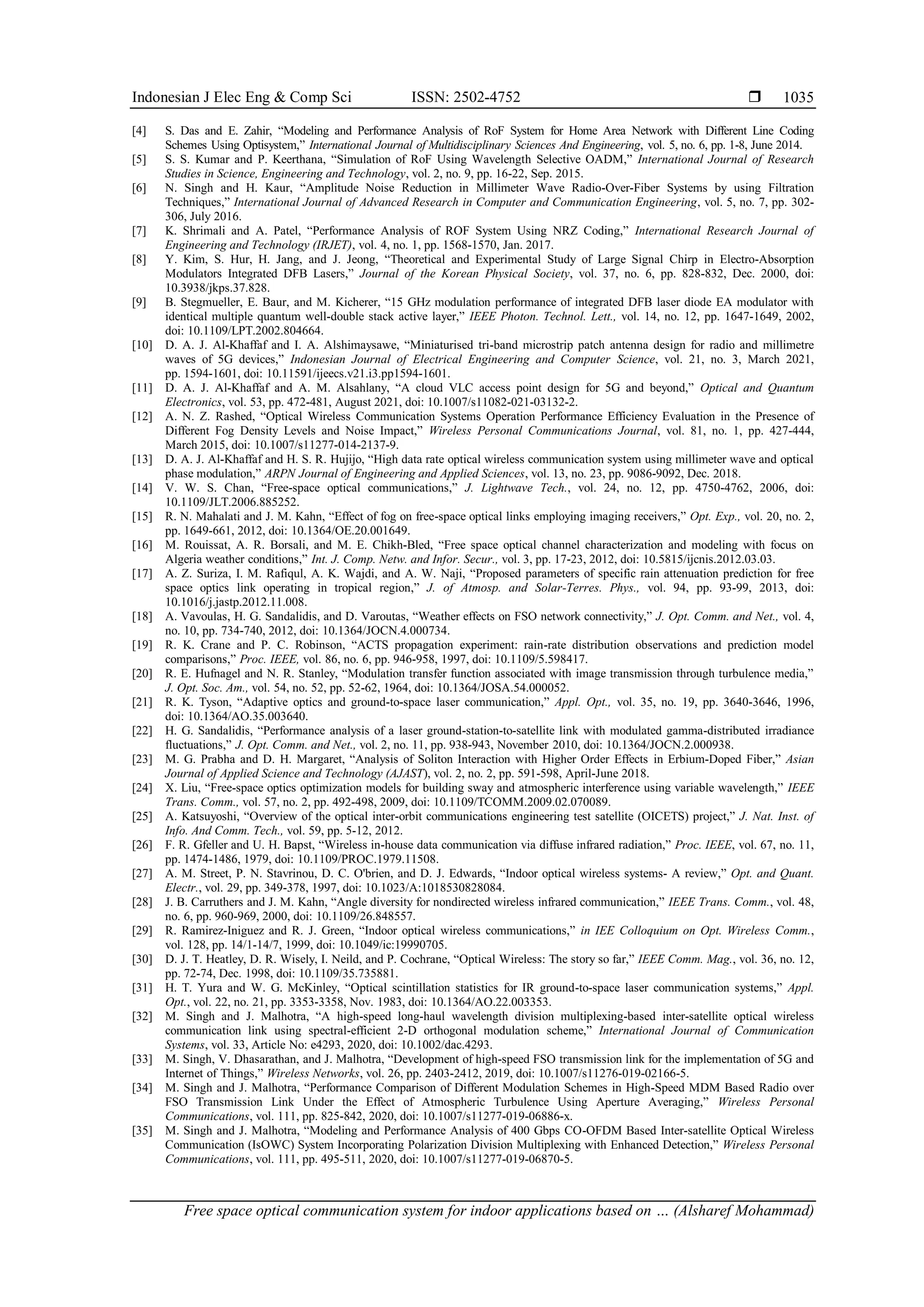 Free space optical communication system for indoor applications based ...