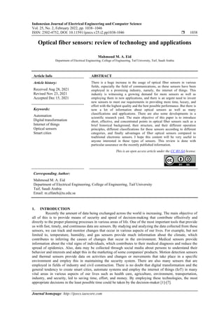 Optical fiber sensors: review of technology and applications | PDF