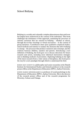 School Bullying New Theories In Context Robin May Schott Dorte Marie ...