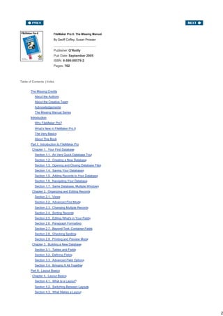 Filemaker Pro 8 The Missing Manual 1st Edition Geoff Coffey | PDF