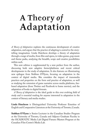 A Theory Of Adaptation 2nd Linda Hutcheon Siobhan Oflynn | PDF