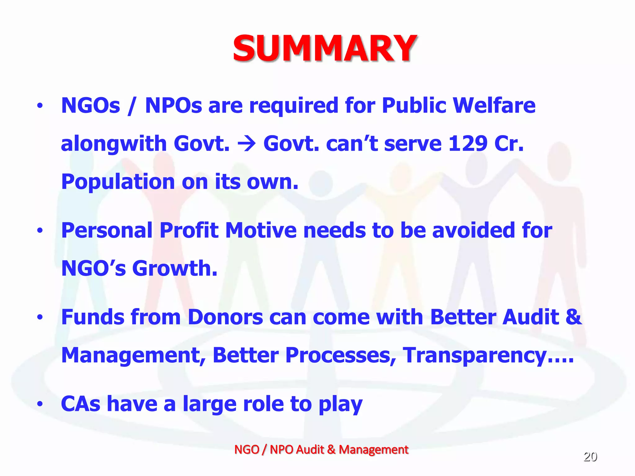 NGO / NPO Audit & Management - Role of a Chartered Accountant | PPTX