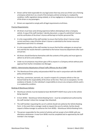 Warehouse Driver Specifications, Procedures and Policy | PDF