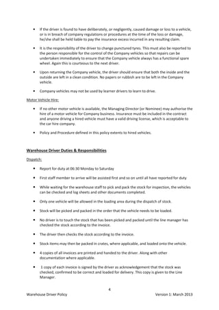 Warehouse Driver Specifications, Procedures and Policy | PDF