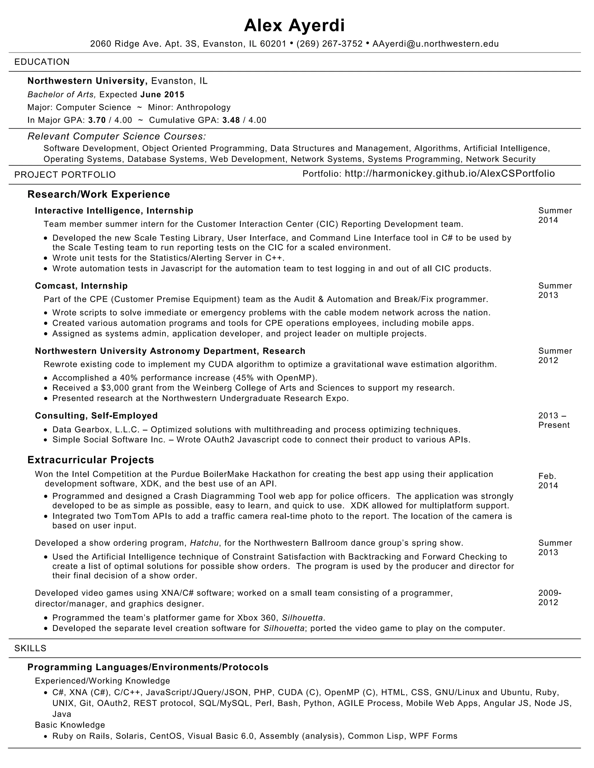 Alex CS Resume | PDF