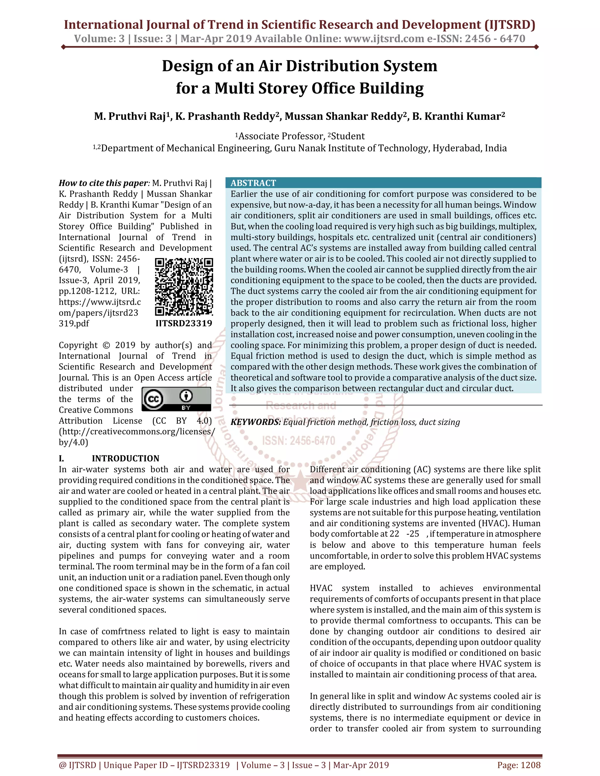 Design of an Air Distribution System for a Multi Storey Office Building ...