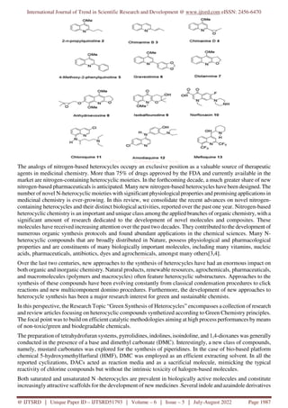New Green Synthesis Approaches of Pharmacologically Active Heterocyclic Compounds | PDF