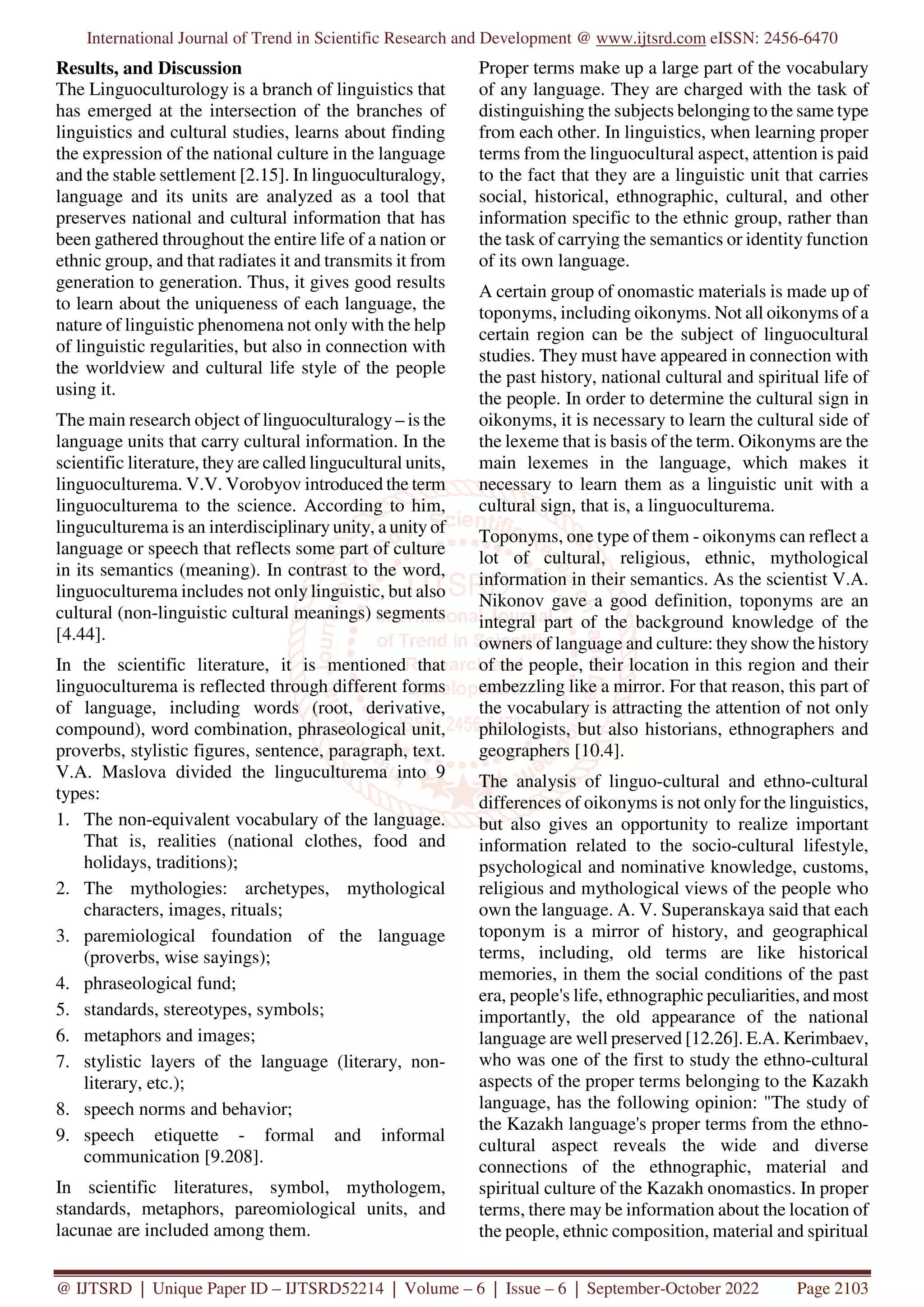 Oikonyms as a Research Object of Linguoculturology | PDF