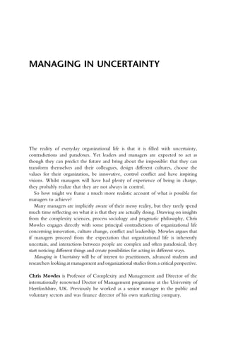 Managing In Uncertainty Complexity And The Paradoxes Of Everyday ...