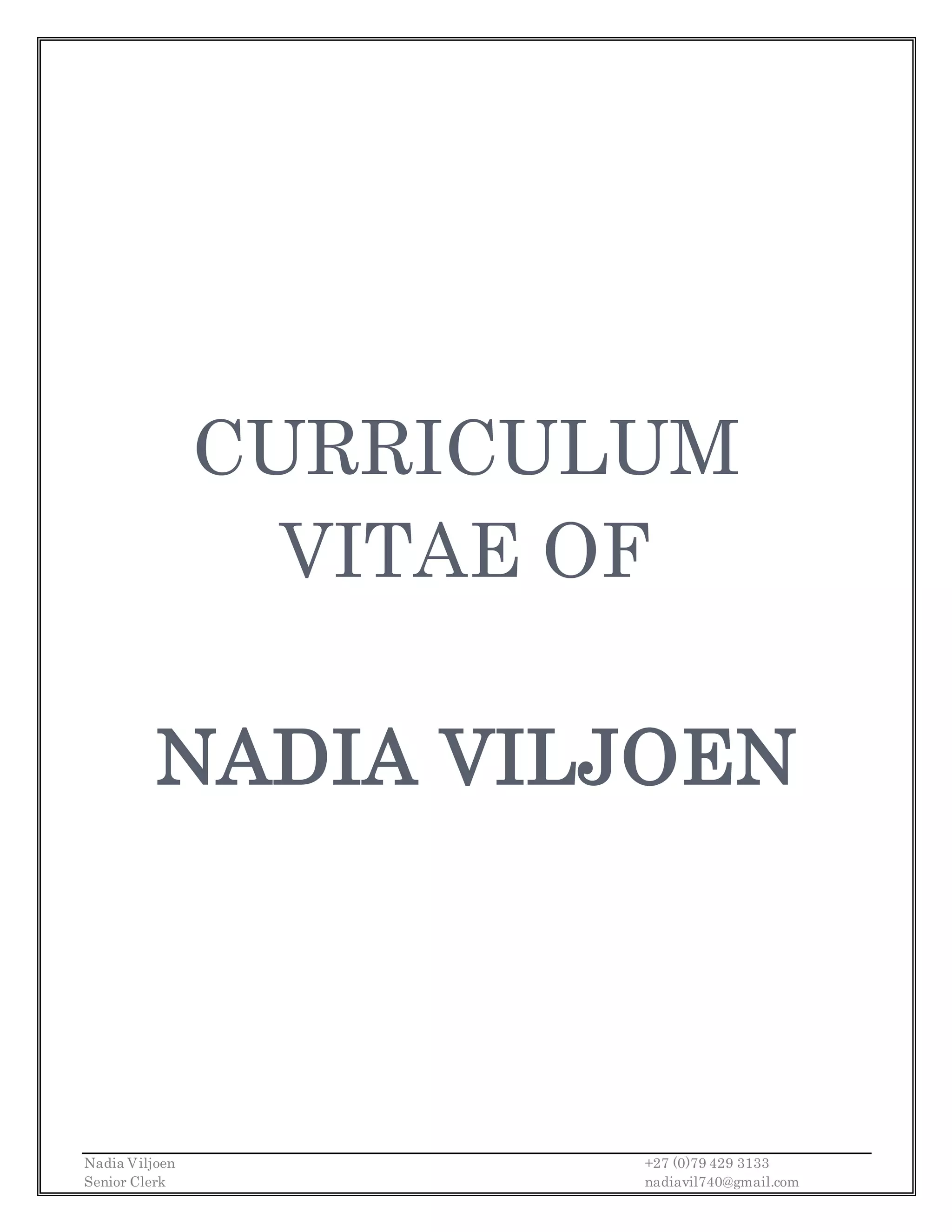 CV of Ms Nadia Viljoen | PDF