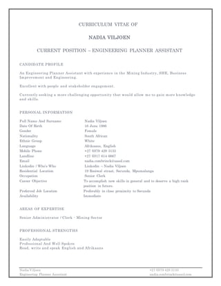 CV of Ms Nadia Viljoen | PDF