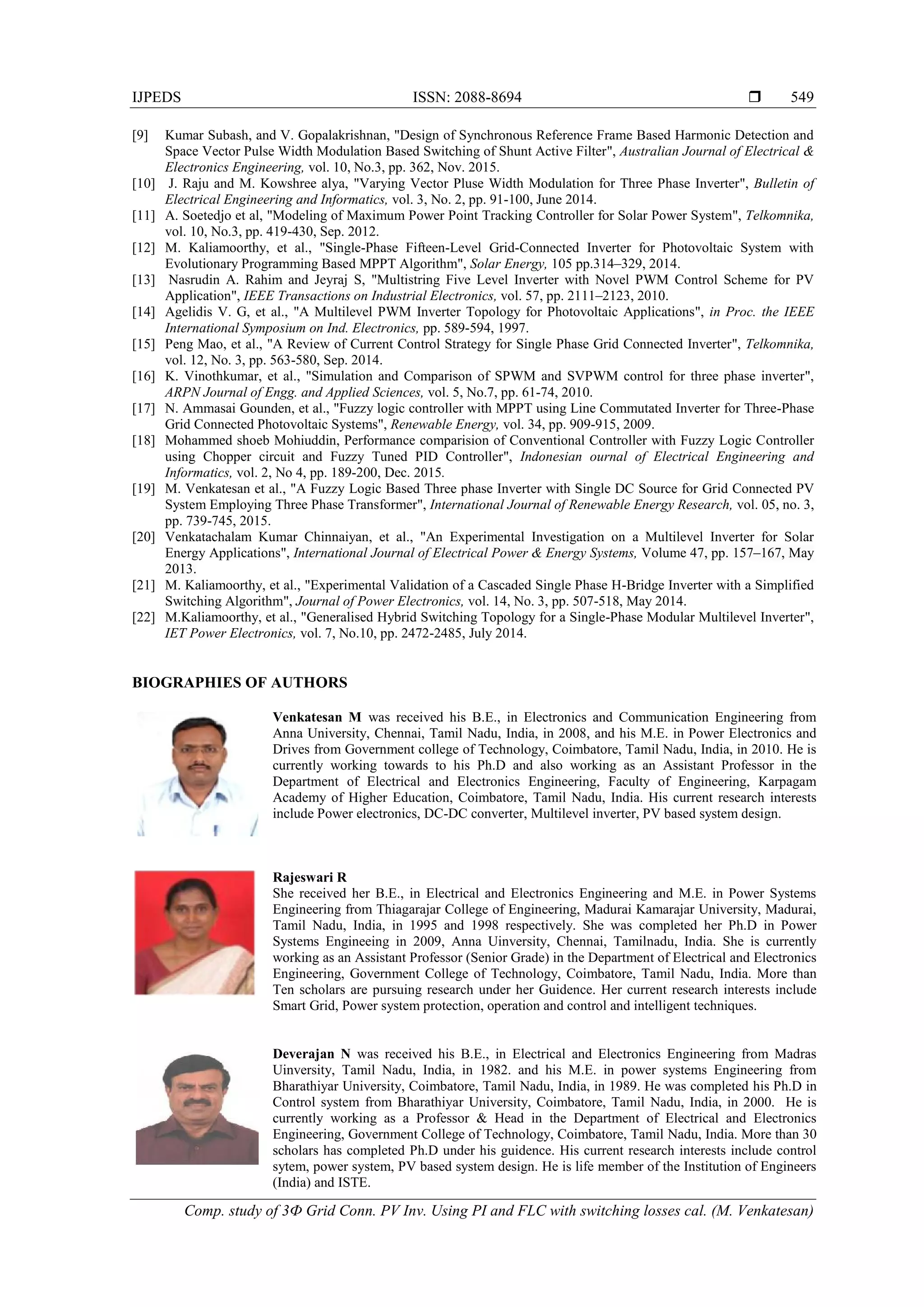 Comparative Study of Three Phase Grid Connected Photovoltaic Inverter Using PI and Fuzzy Logic ...