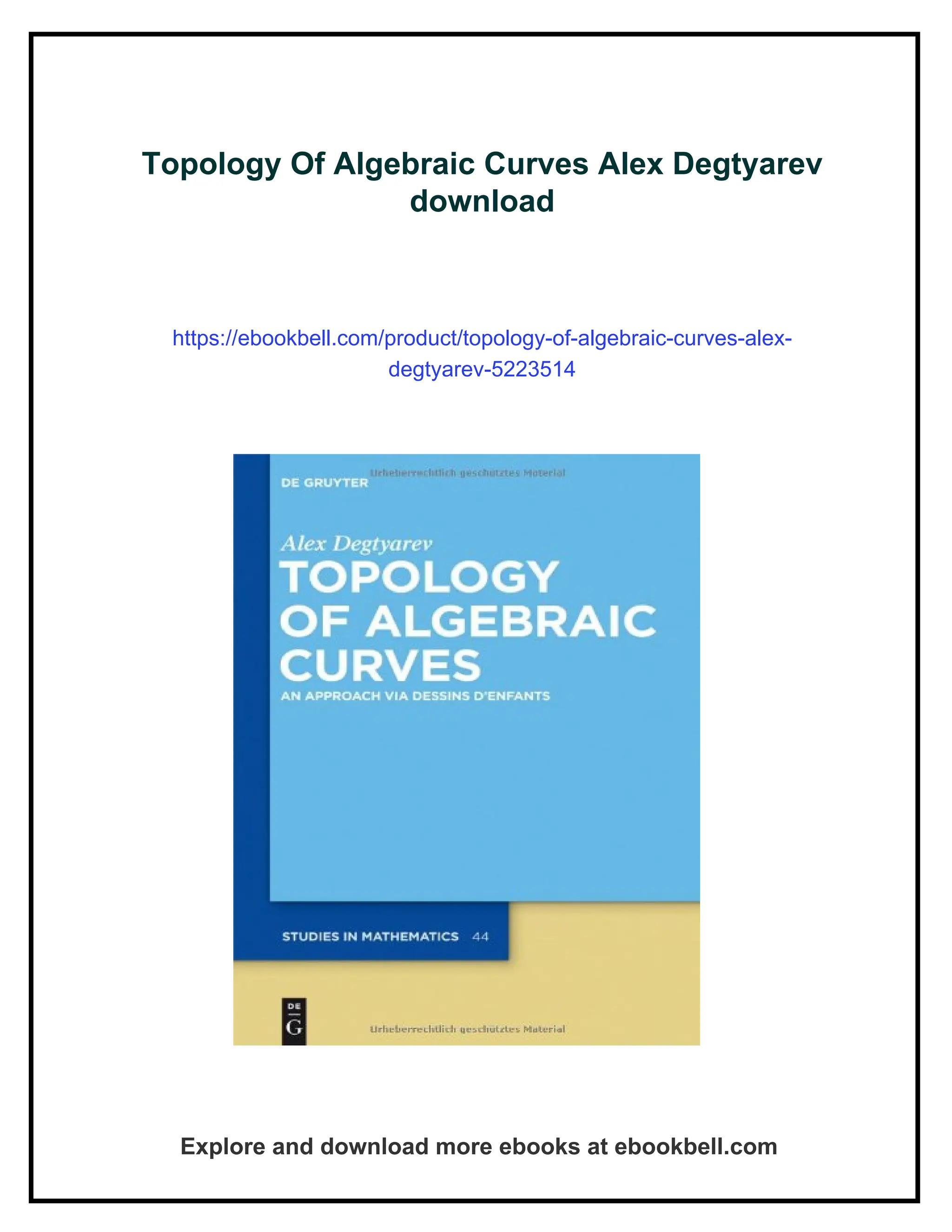 Topology Of Algebraic Curves Alex Degtyarev | PDF
