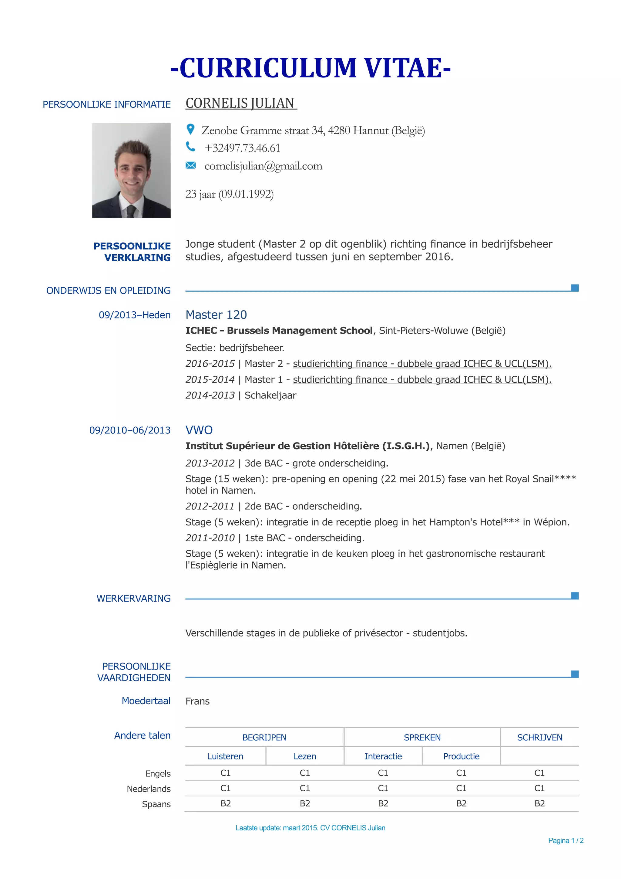CV CORNELIS Julian (Ndls sept15) | PDF