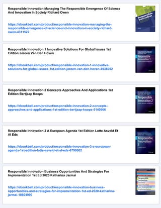 Responsible Innovation From Concept To Practice Xavier Pavie Pdf