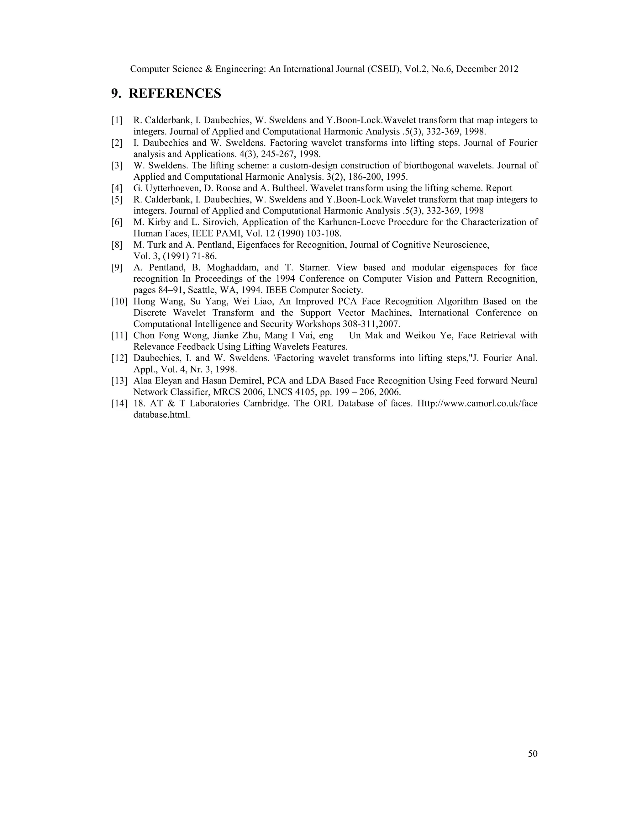 Performance Comparison of PCA,DWT-PCA And LWT-PCA for Face Image ...