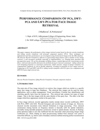 Performance Comparison of PCA,DWT-PCA And LWT-PCA for Face Image Retrieval | PDF