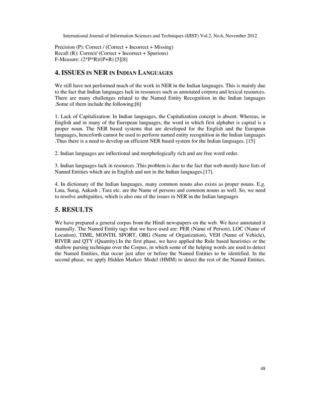 HINDI NAMED ENTITY RECOGNITION BY AGGREGATING RULE BASED HEURISTICS AND HIDDEN MARKOV MODEL ...