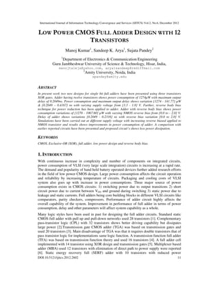 Low Power CMOS Full Adder Design with 12 Transistors | PDF