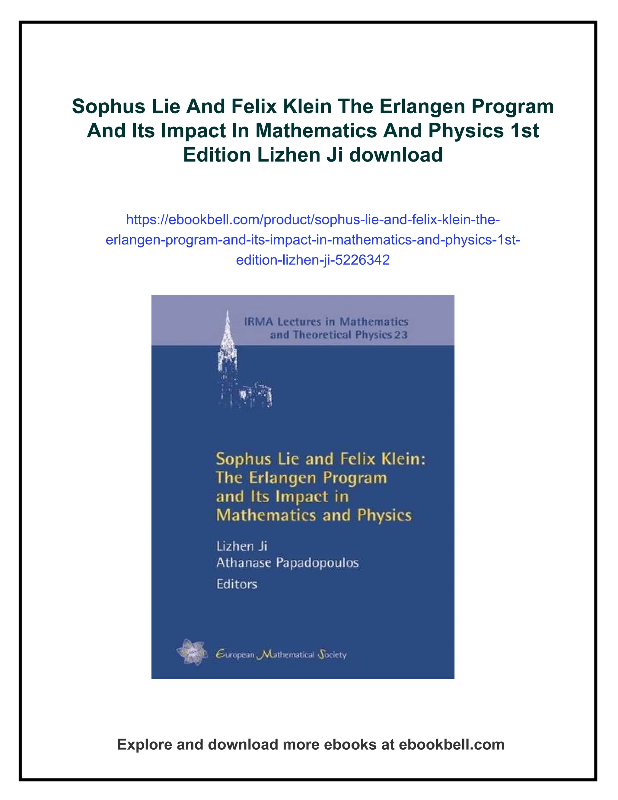 Sophus Lie And Felix Klein The Erlangen Program And Its Impact In ...