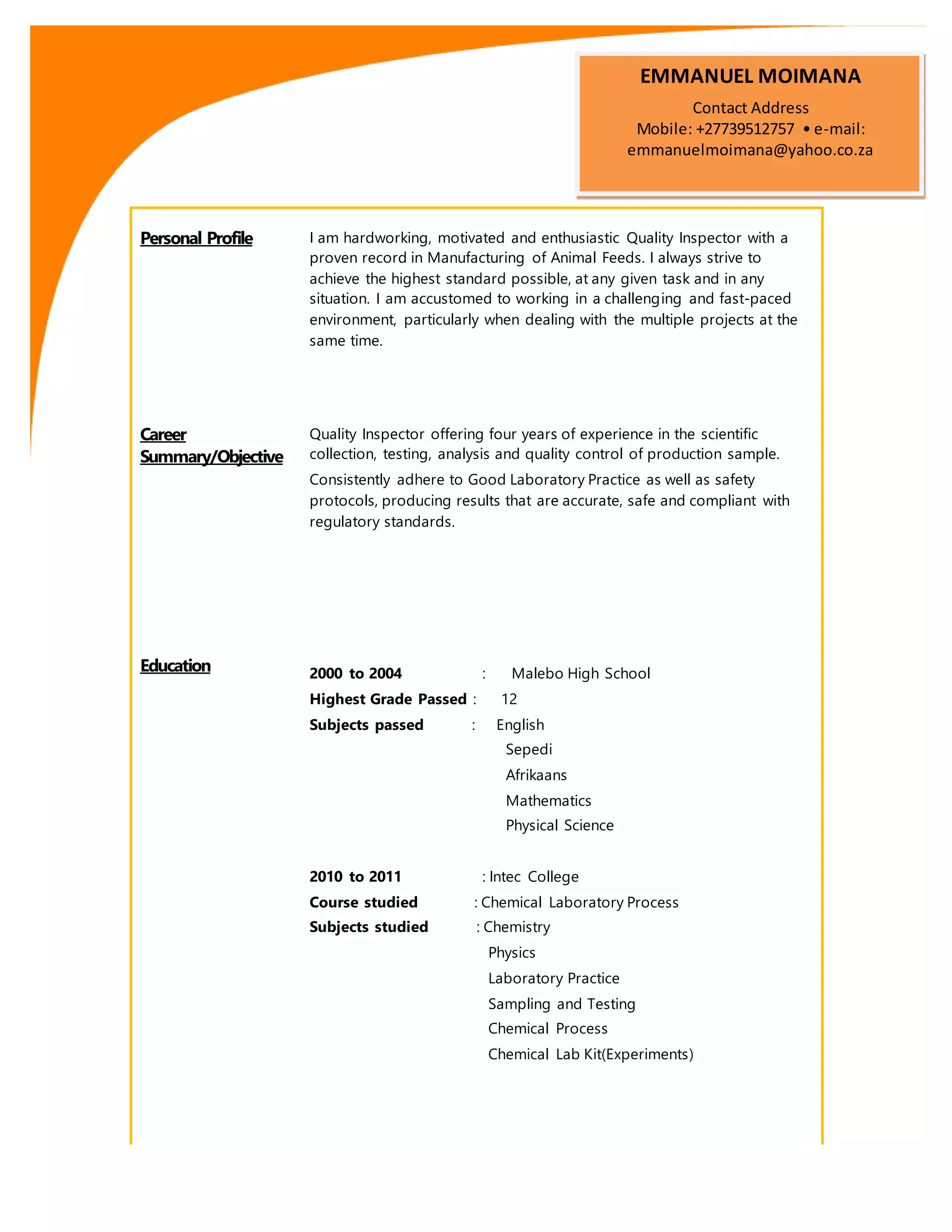 Emmanuel Moimana'CV | DOCX