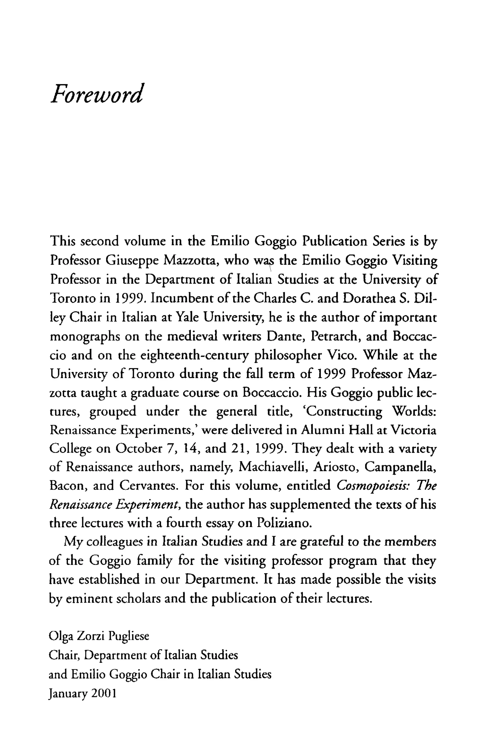 Cosmopoiesis The Renaissance Experiment 1st Giuseppe Mazzotta | PDF