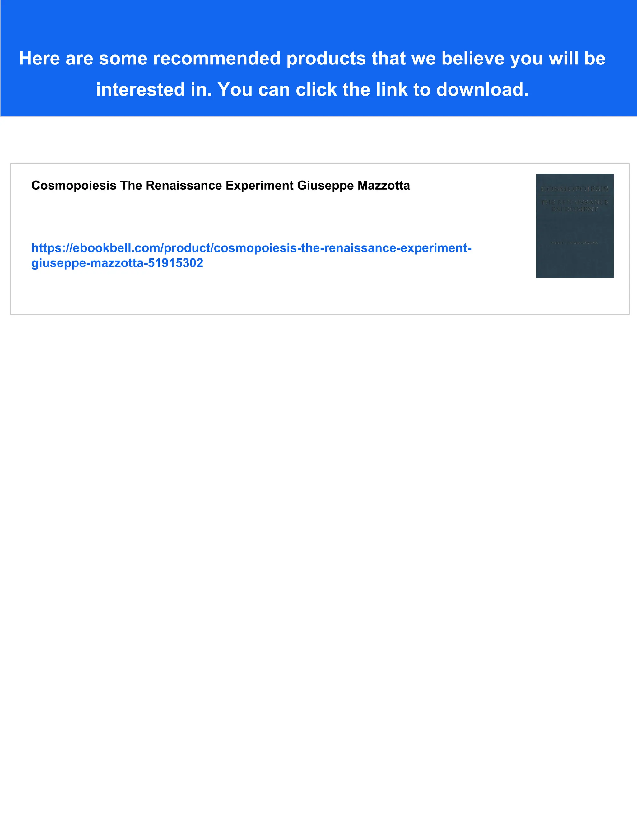 Cosmopoiesis The Renaissance Experiment 1st Giuseppe Mazzotta | PDF