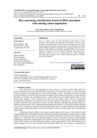 Rice seed image classification based on HOG descriptor with missing values imputation | PDF