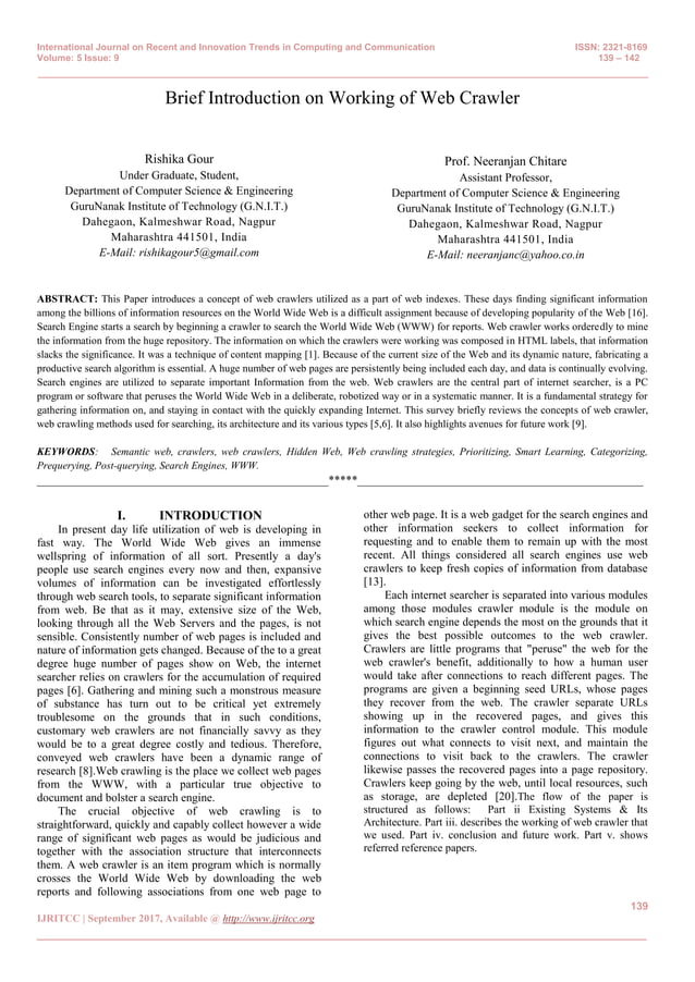 Brief Introduction on Working of Web Crawler | PDF