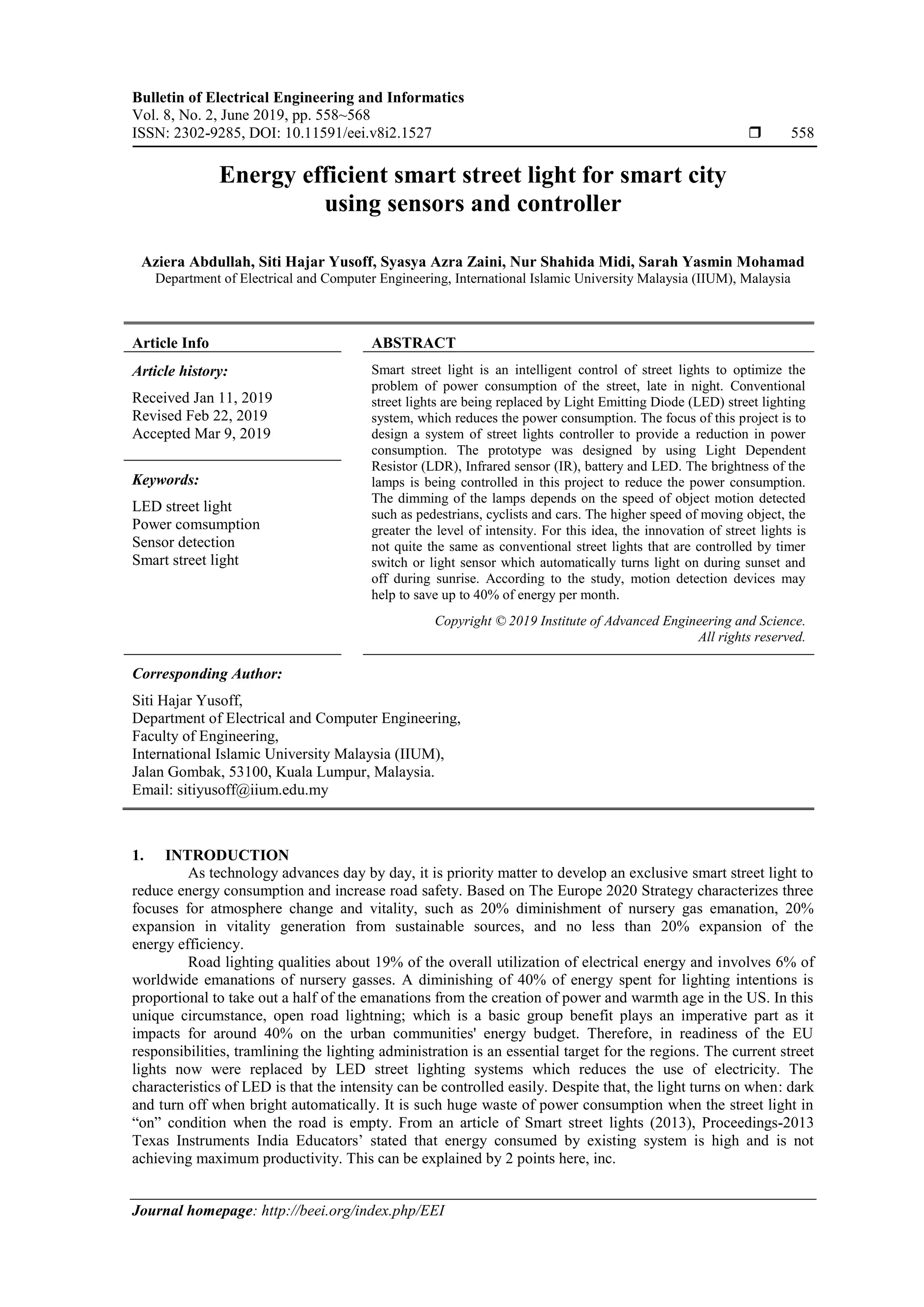 Energy efficient smart street light for smart city using sensors and ...