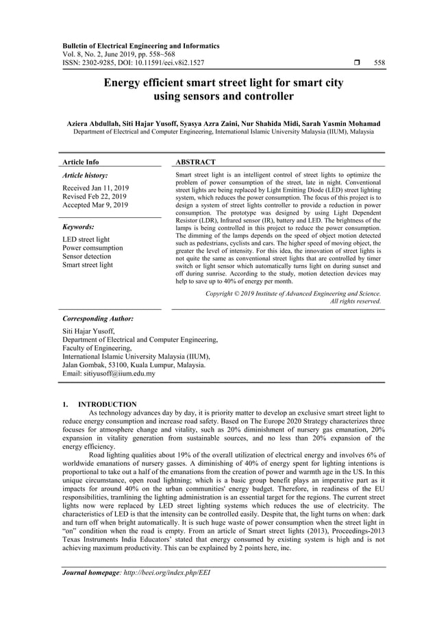 Energy efficient smart street light for smart city using sensors and ...
