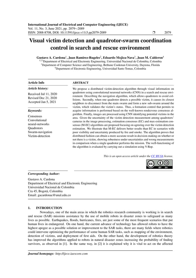 Visual victim detection and quadrotor-swarm coordination control in search and rescue ...
