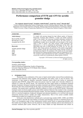Performance comparison of SVM and ANN for aerobic granular sludge | PDF