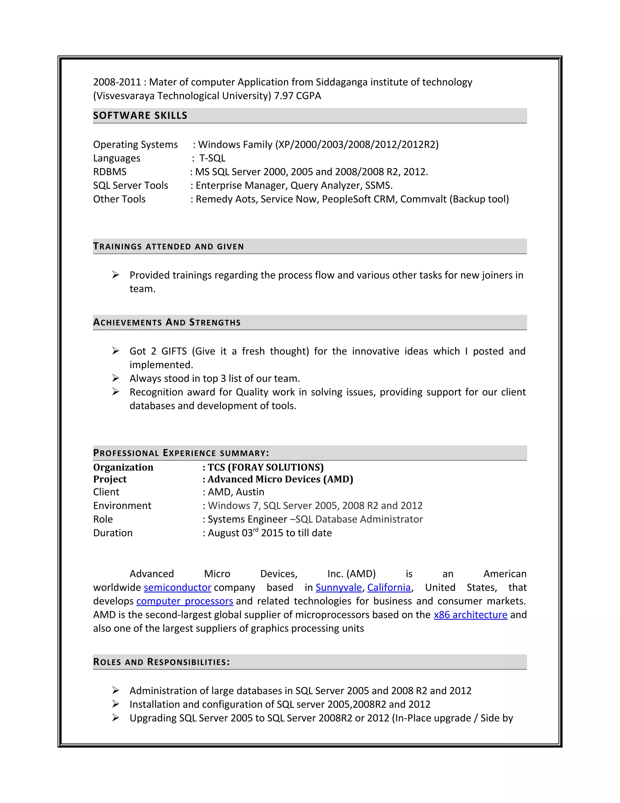 Resume (4) | DOC | Databases | Computer Software and Applications