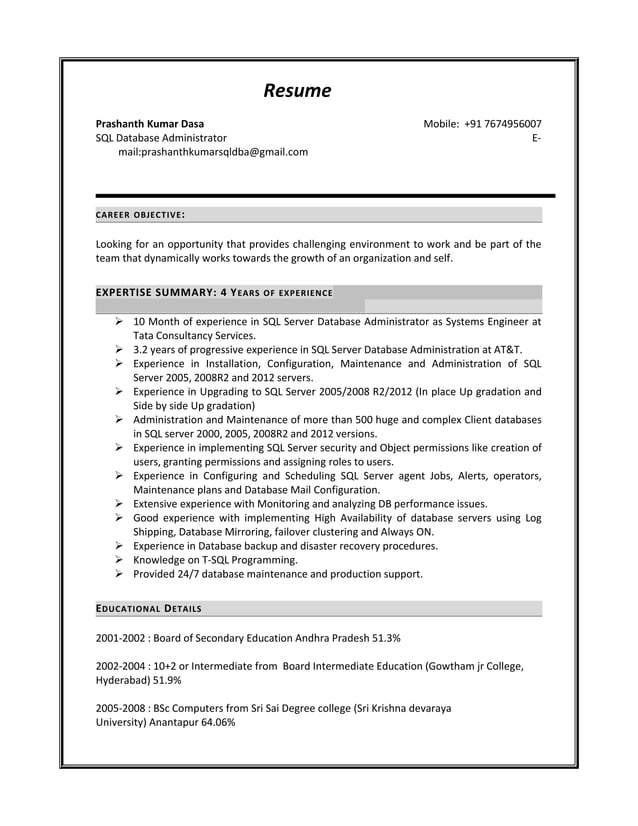 Resume (4) | DOC | Databases | Computer Software and Applications