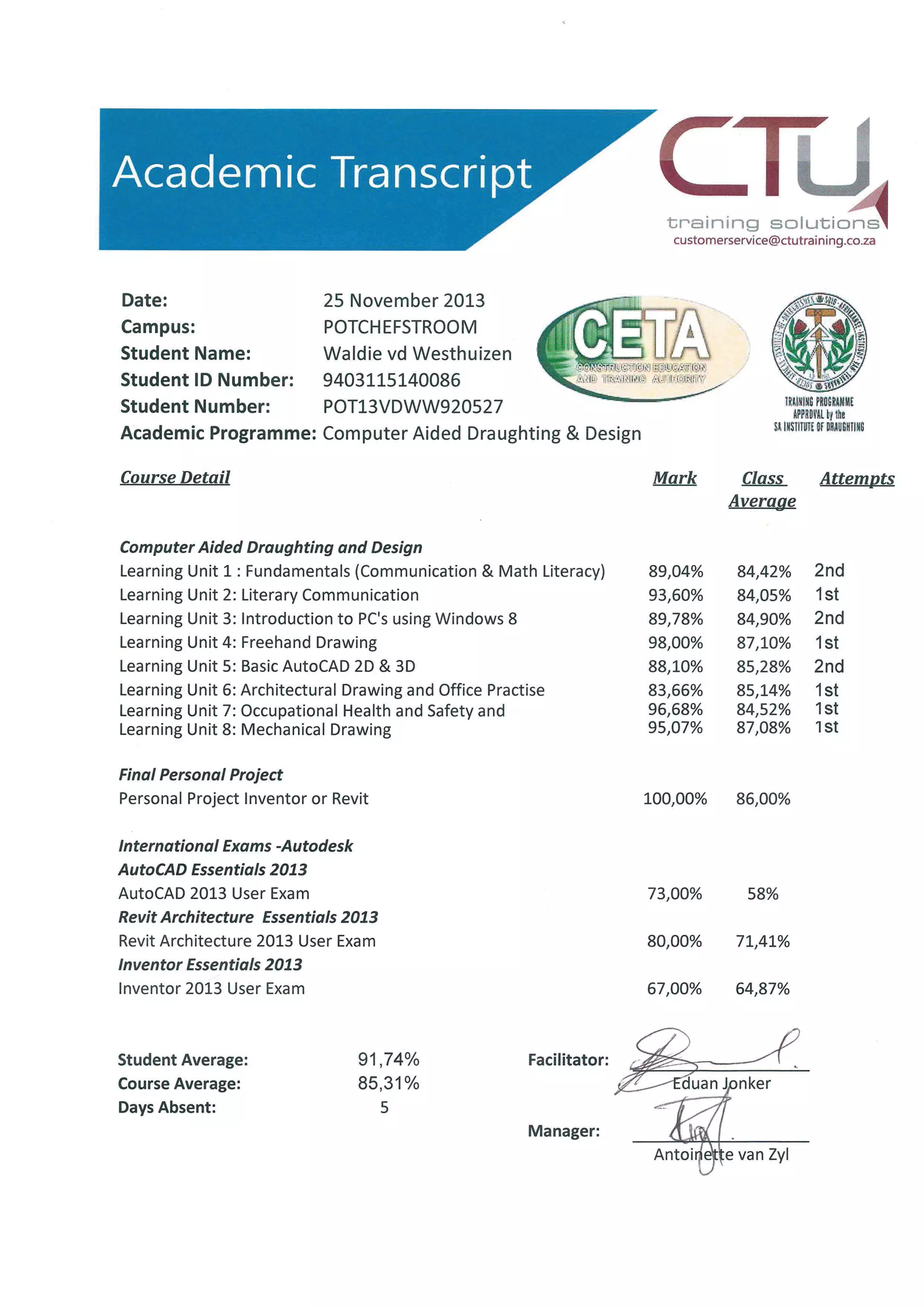 Academic Transcript CAD | PDF