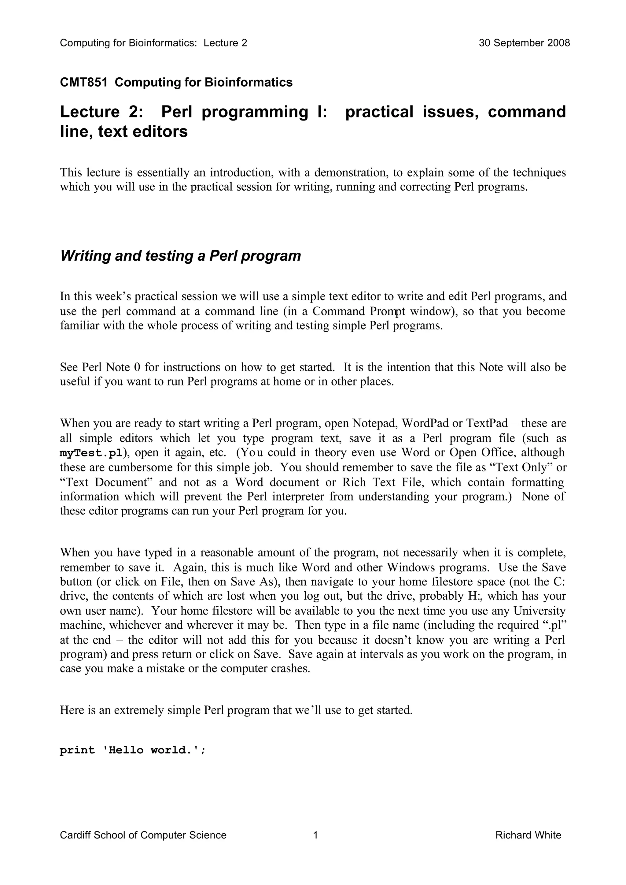 Lecture2 Perlprogramming Pdf Free Download