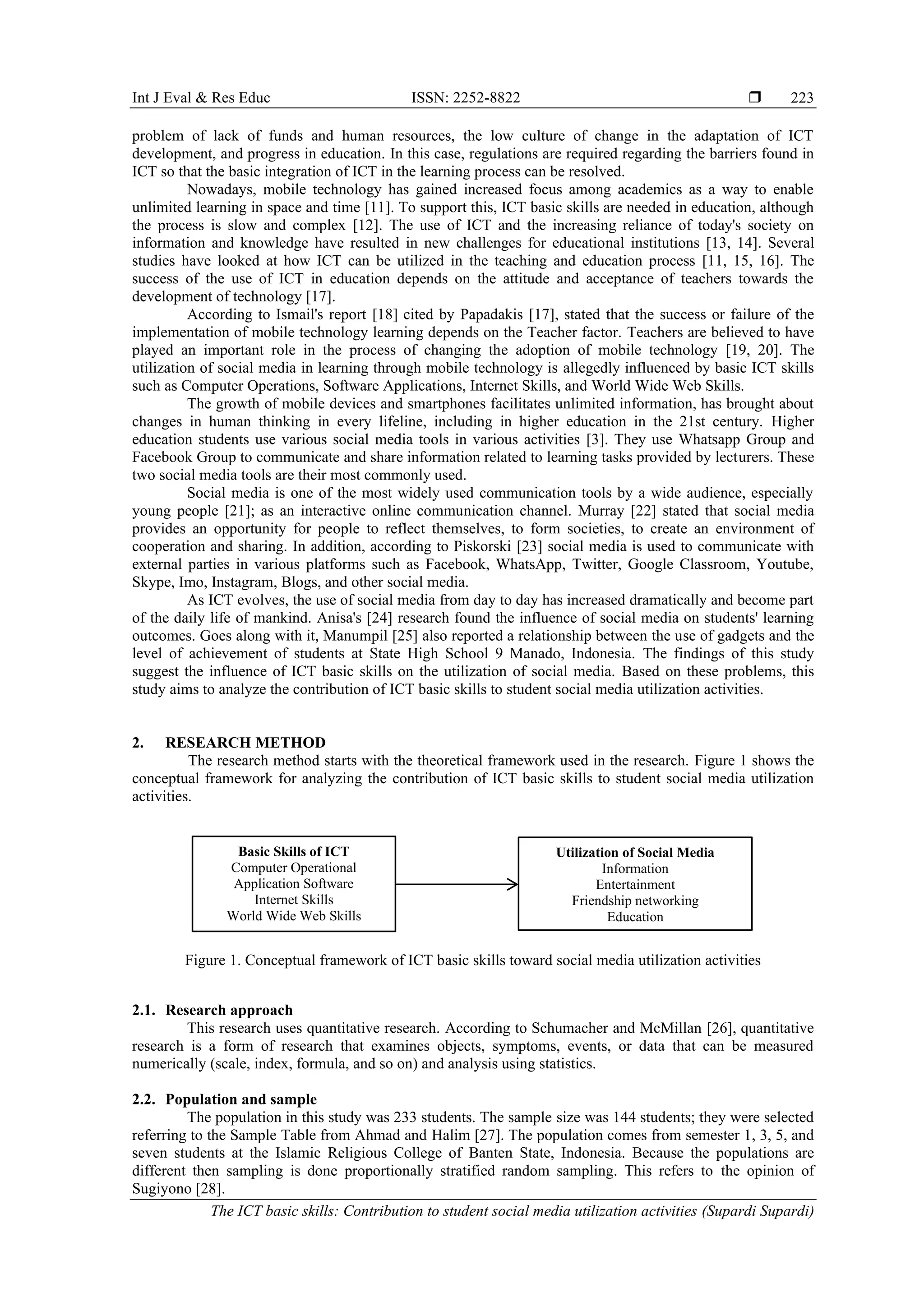 The ICT basic skills: Contribution to student social media utilization ...