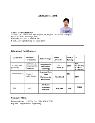 CV Souvik Pratihar | DOCX | Computing | Technology & Computing