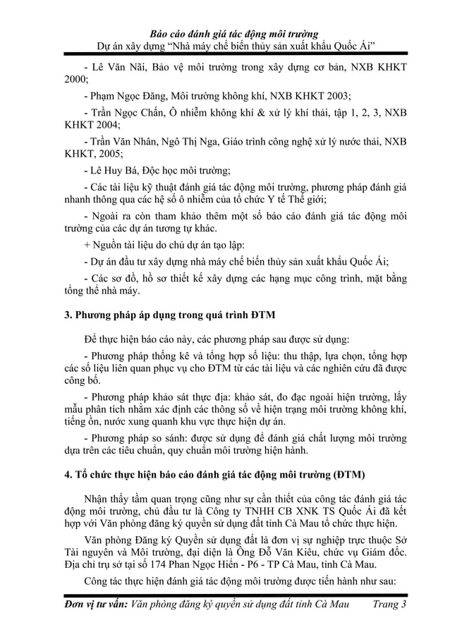 Báo cáo đánh giá tác động môi trường Dự án xây dựng “Nhà máy chế biến thủy sản xuất khẩu Quốc Ái ...