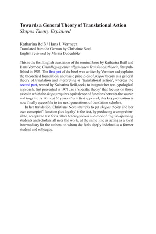 Towards A General Theory Of Translational Action Skopos Theory ...