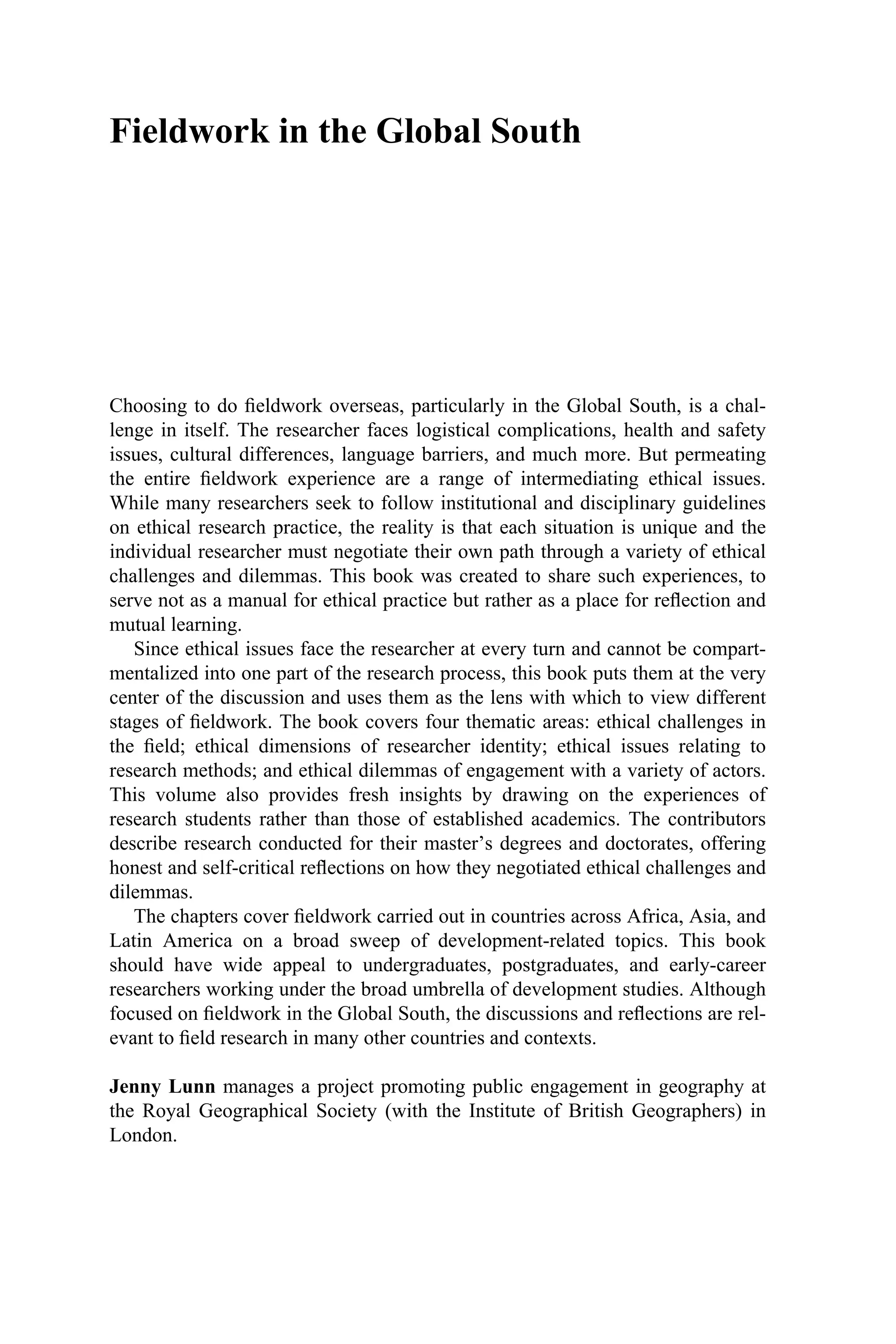 Fieldwork In The Global South Ethical Challenges And Dilemmas Jenny ...