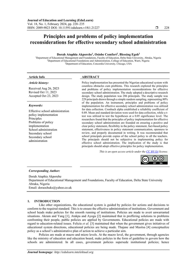 Principles and problems of policy implementation reconsiderations for ...
