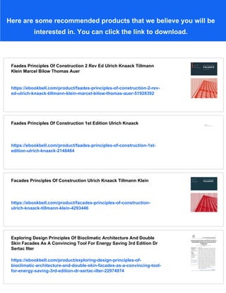 Faades Principles Of Construction 2 Revised Ulrich Knaack Tillmann Klein | PDF