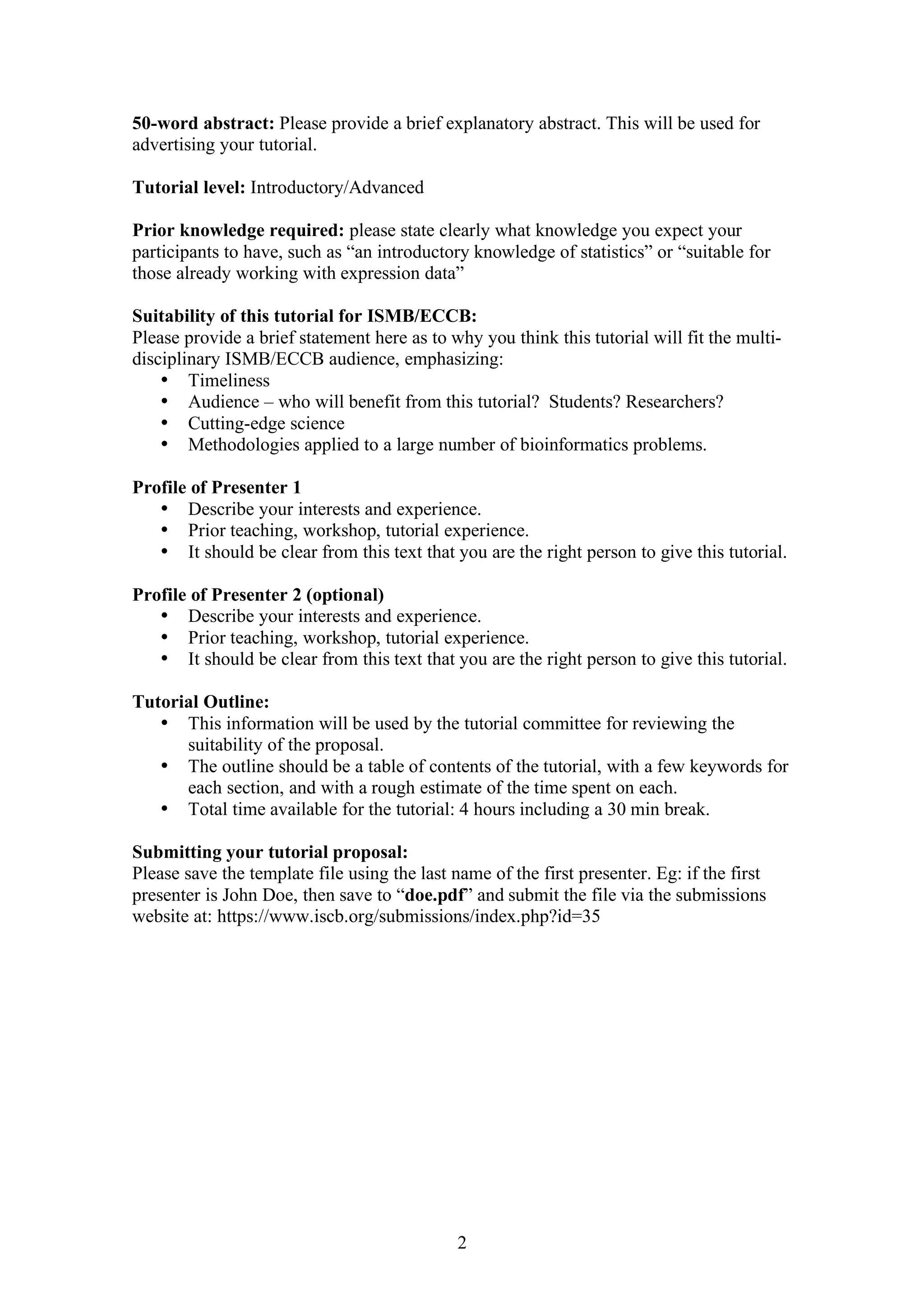 TutorialProposalTemplate2009 | PDF