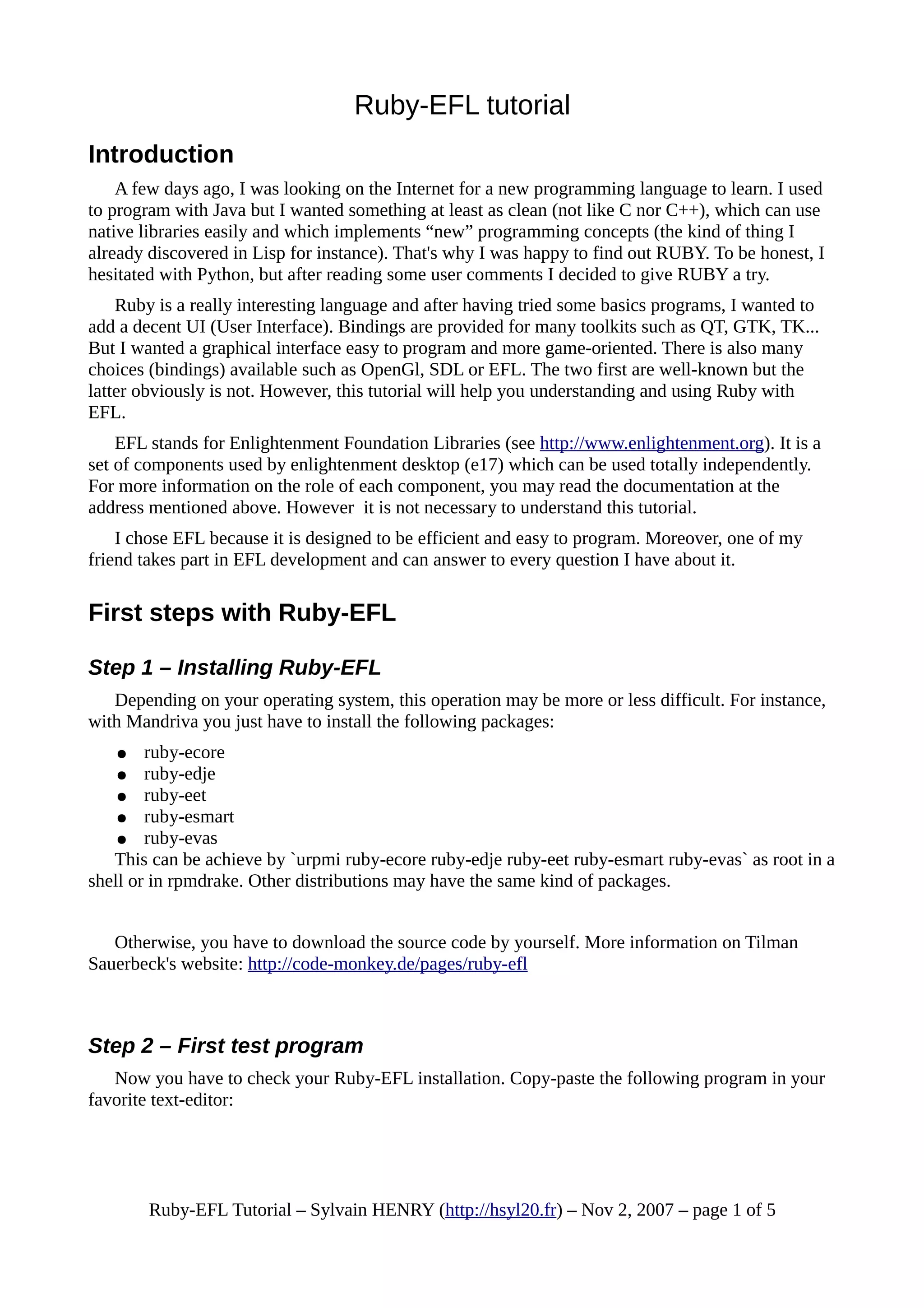 ruby-efl-tutorial-hsyl20 | PDF | Programming Languages | Computing